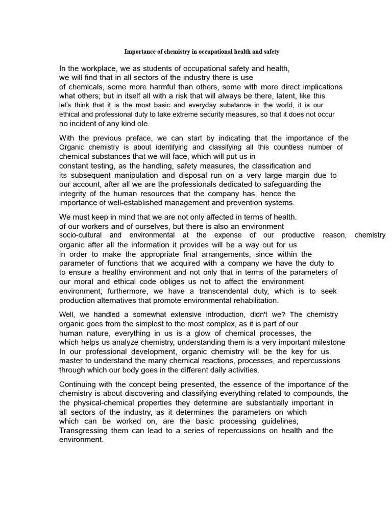 Chemistry's Role in Workplace Safety | PDF | Occupational Safety And ...