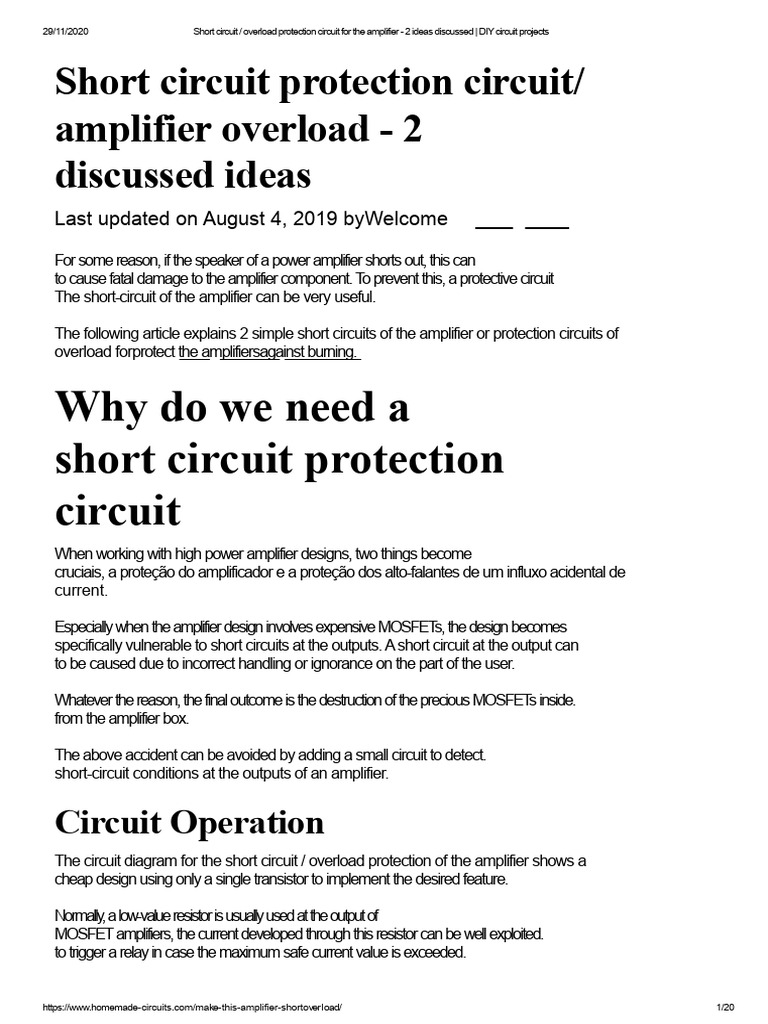 Short Circuit Protection Circuit - Overload of The Amplifier - 2 Ideas ...