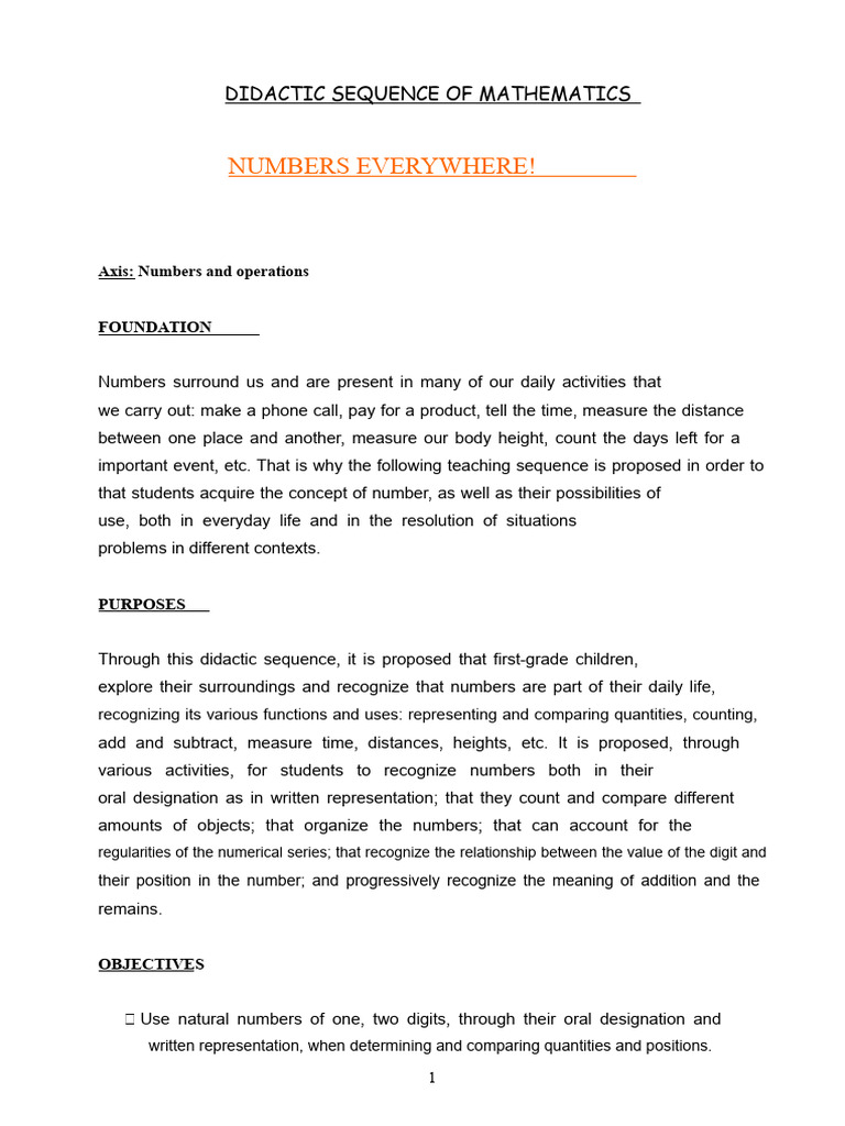 Mathematical Didactic Sequence 1st | PDF | Knowledge | Numbers