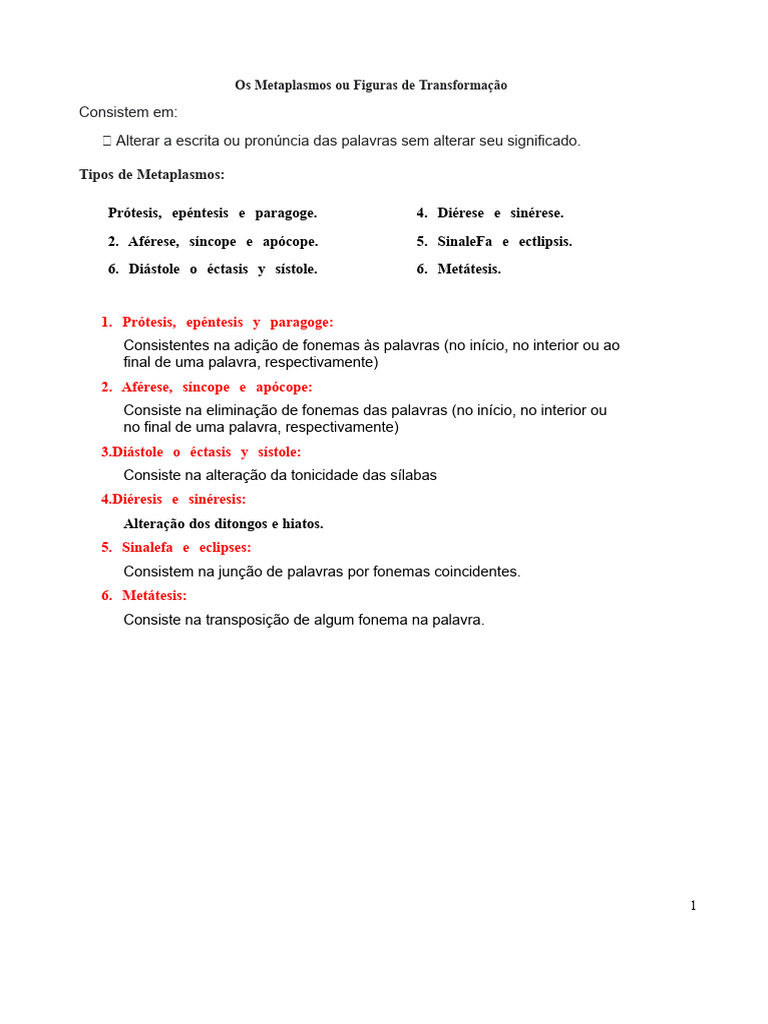 C.0 Metaplasmos ou Figuras de Transformação | PDF | Fonema | Vogal