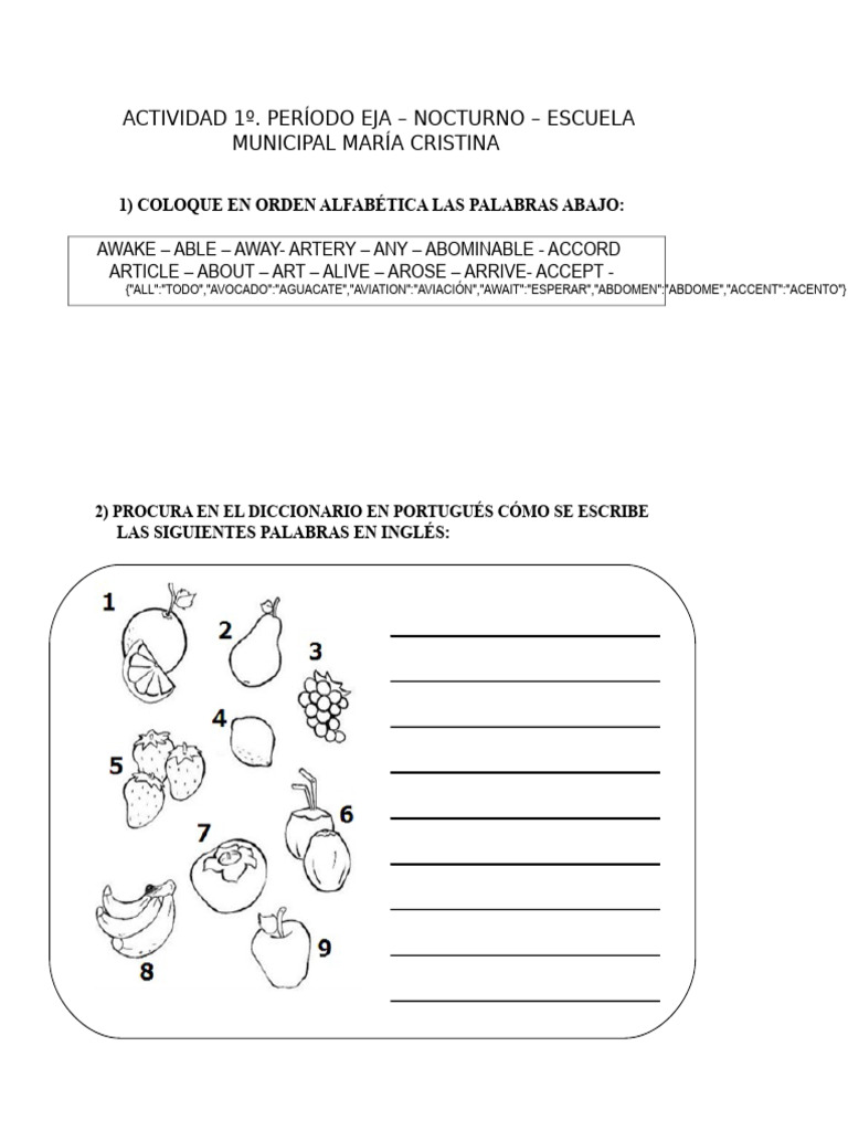 Actividad de Vocabulario - Buscar en El Diccionario | PDF
