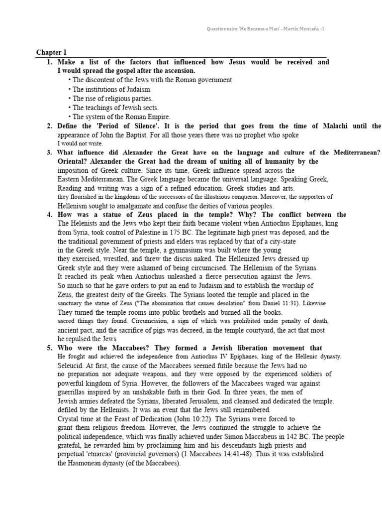 Questionnaire - He Became A Man | PDF | Jesus | Gospel Of Matthew