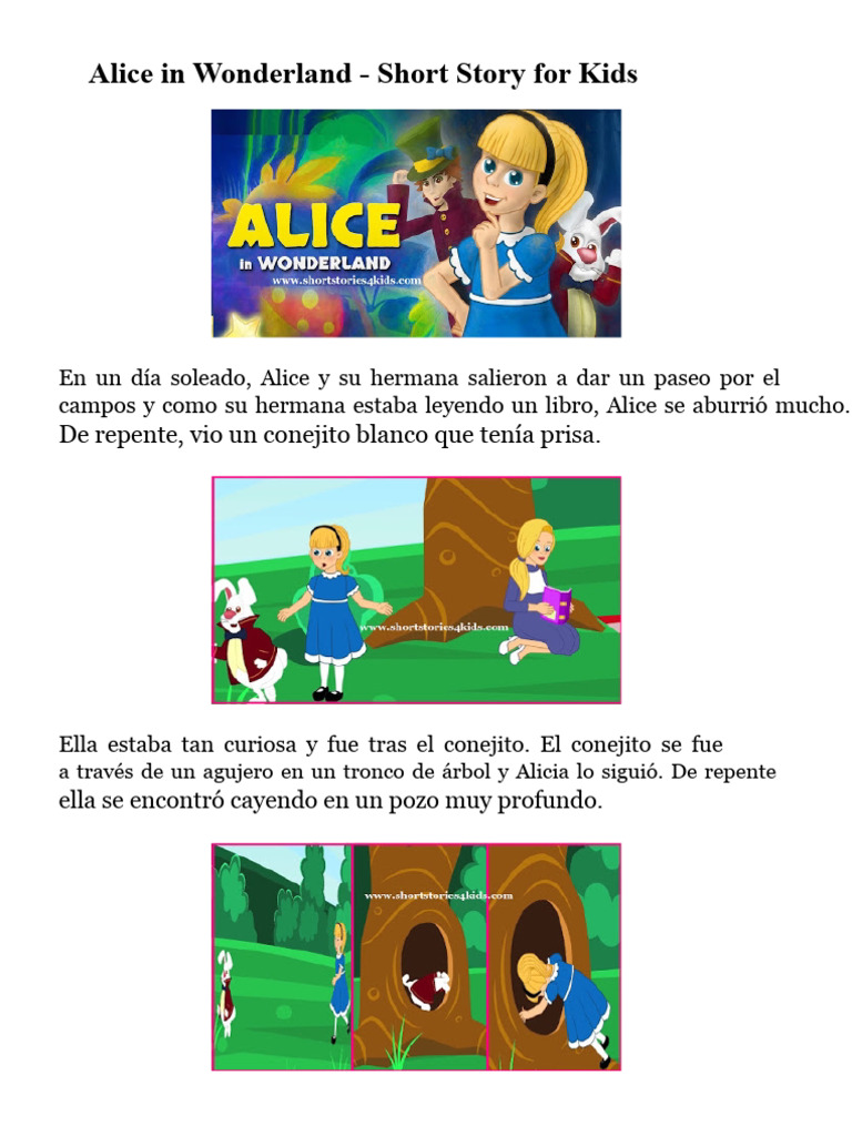 Alicia en el país de las maravillas - Cuento corto para niños | PDF ...