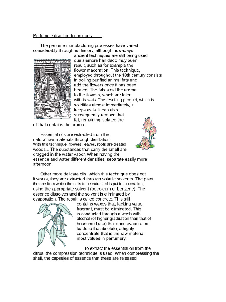 Perfume Extraction Techniques.doc | PDF | Perfume | Essential Oil