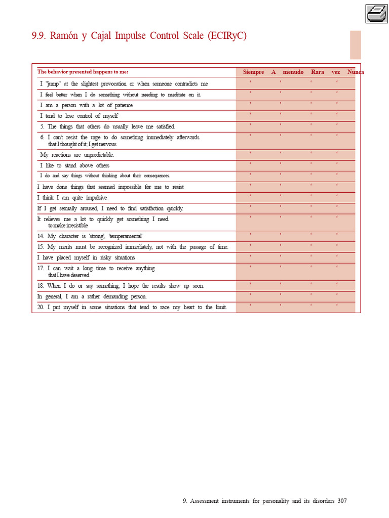 Ramón y Cajal Impulse Control Scale | PDF | Behavioural Sciences ...