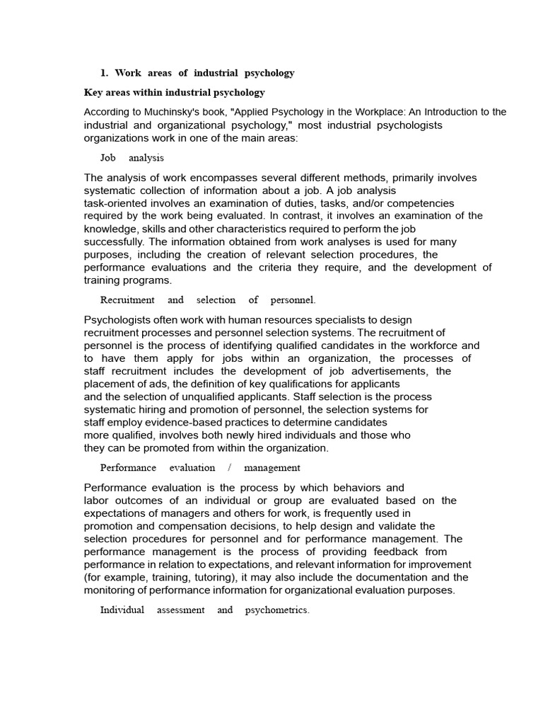 Key Areas of Industrial Psychology | PDF | Industrial And ...