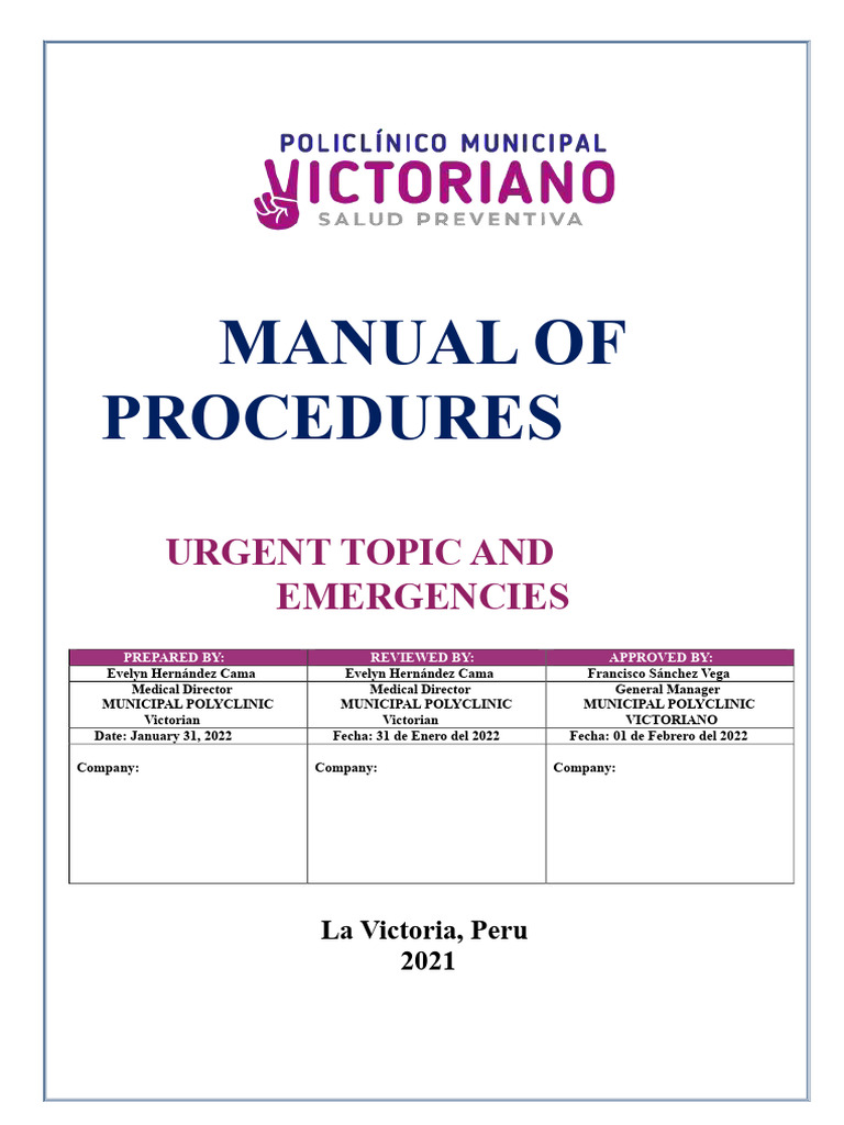 PROCEDURES MANUAL - TOPIC OF URGENCIES AND EMERGENCIES | PDF | Surgical Suture | Hand Washing