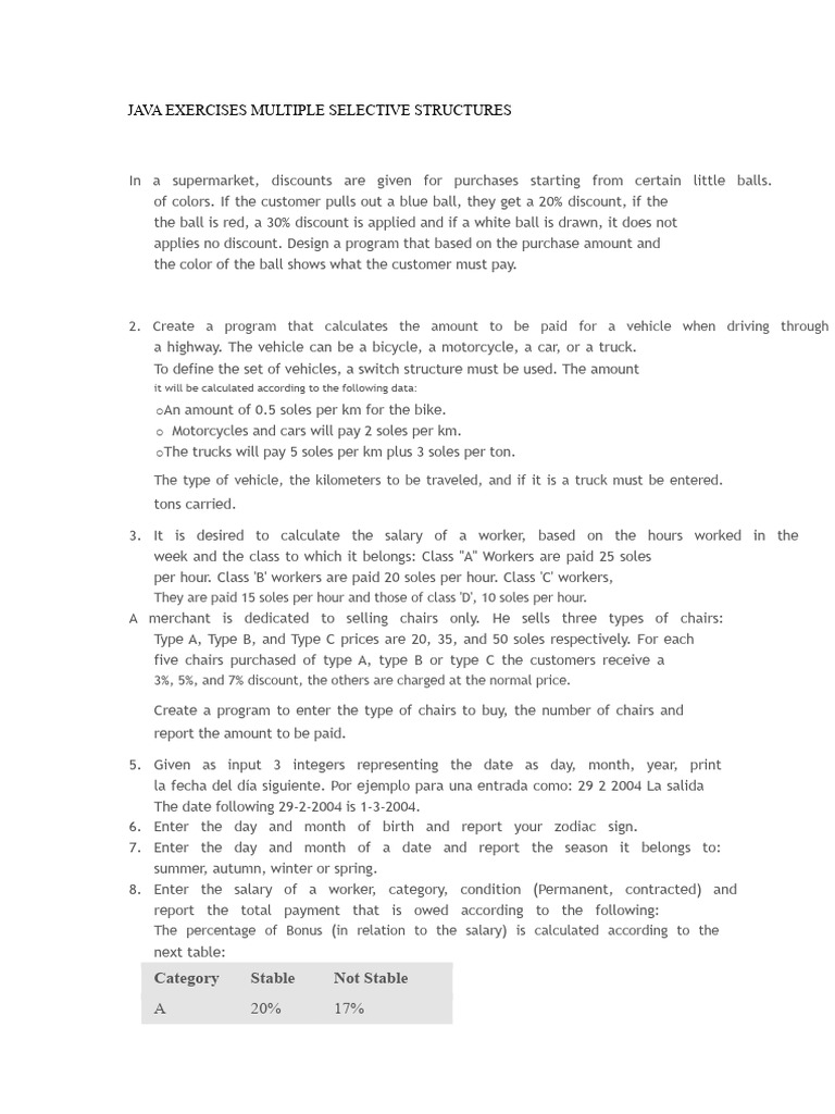 Proposed Java Exercises | PDF | Sales | Salary