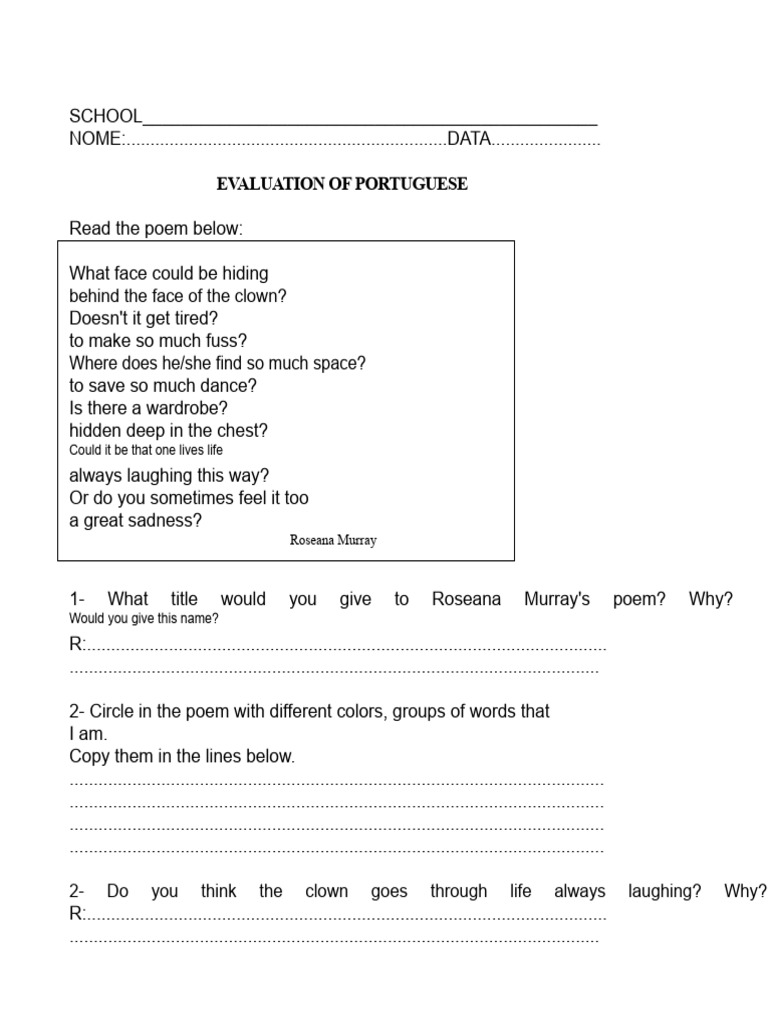 Portuguese Assessment 3rd Year | PDF | Poetry