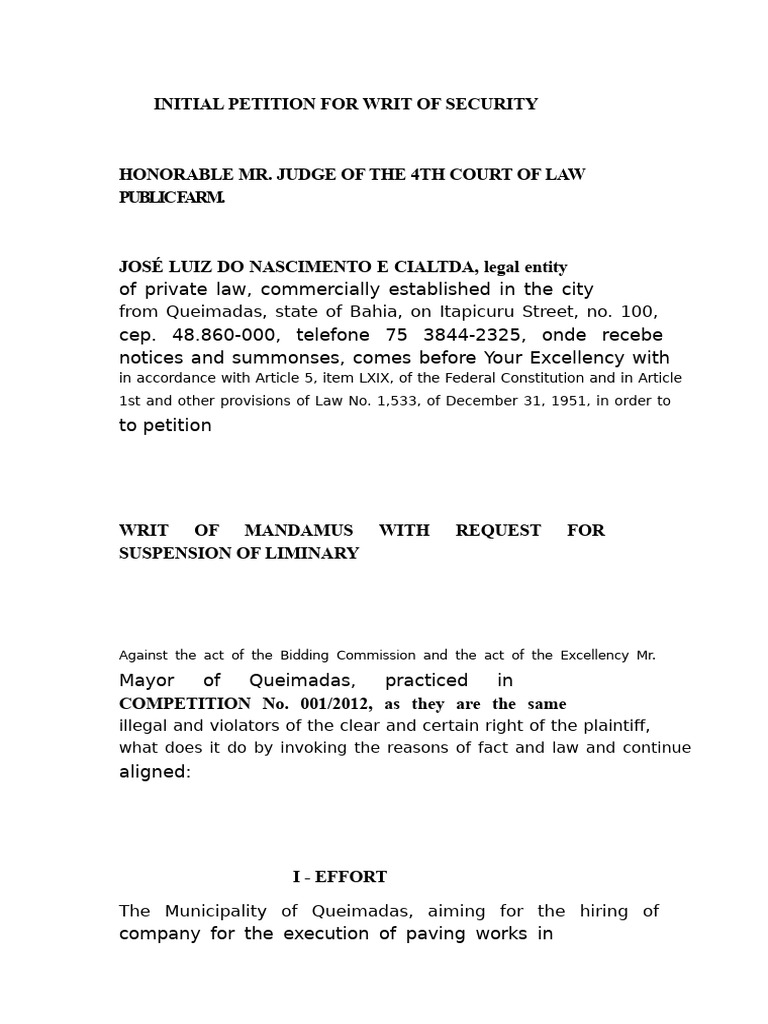 Initial Petition For Writ of Mandamus | PDF | Writ | Government