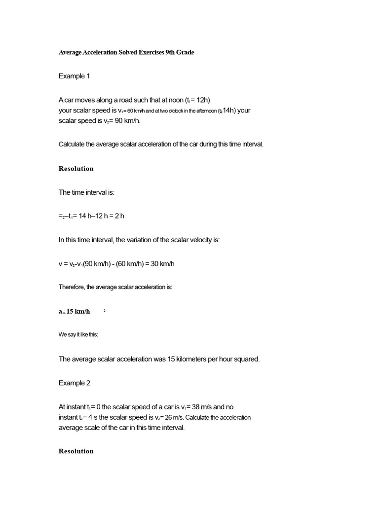 Average Acceleration Solved Exercises 9th Grade | PDF | Acceleration ...