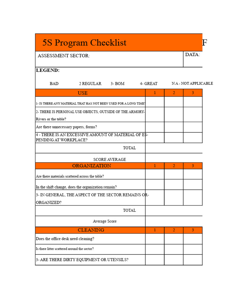 5S Program Evaluation Checklist | PDF