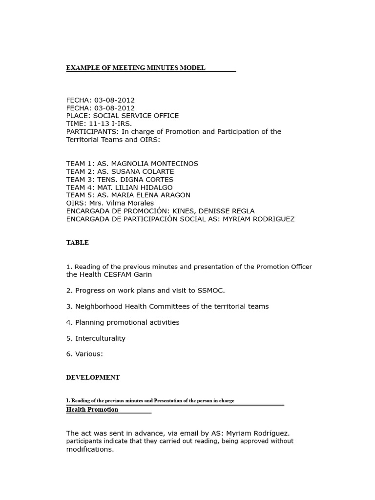 Example of Meeting Minutes Template | PDF