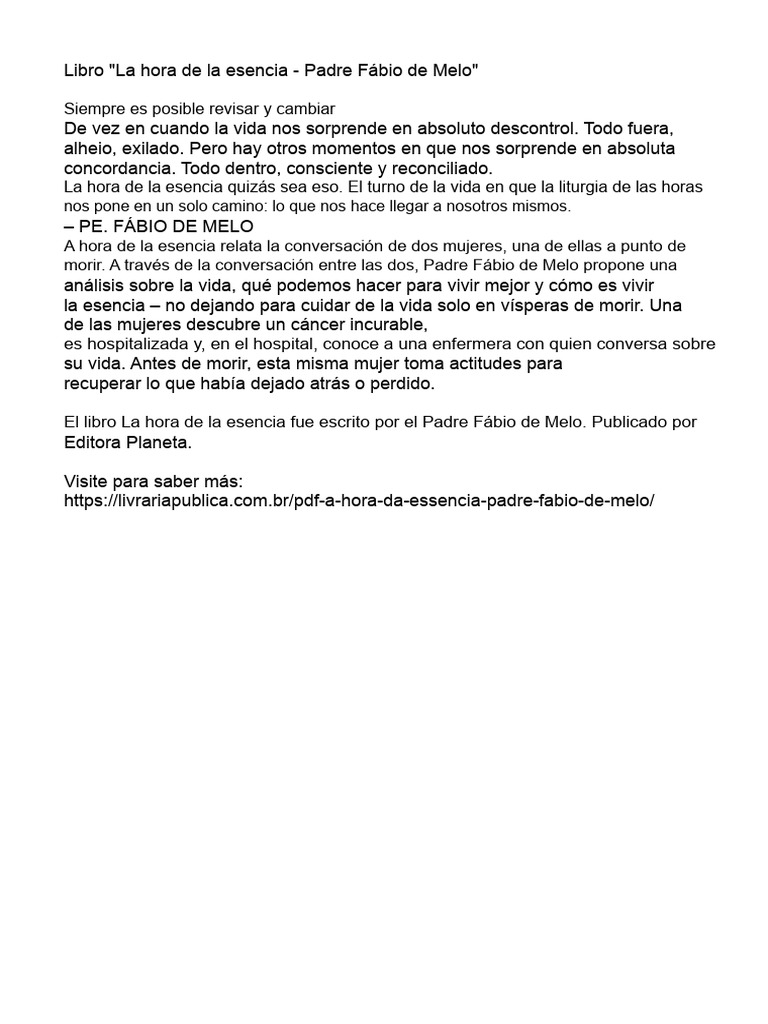 La hora de la esencia - Padre Fábio de Melo | PDF