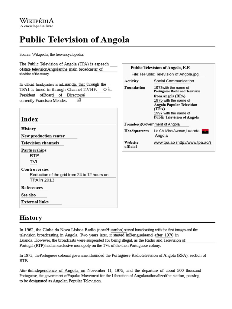 Public_Television_of_Angola | PDF | Broadcasting