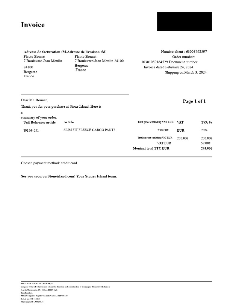 Invoice Stone Island Gray Jogging PDF | PDF
