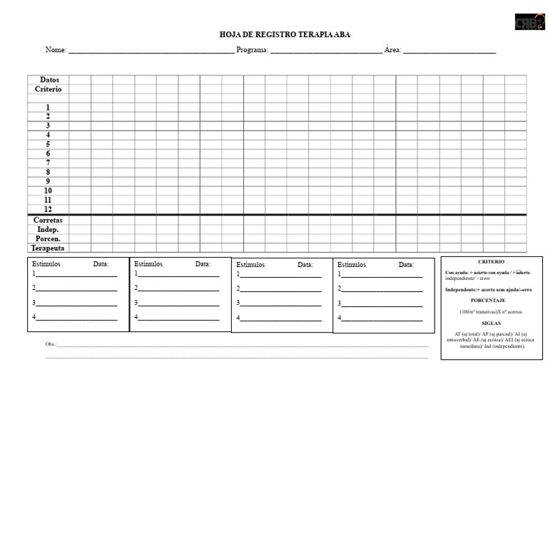 Registro de Terapia ABA: Hoja de Evaluación | PDF