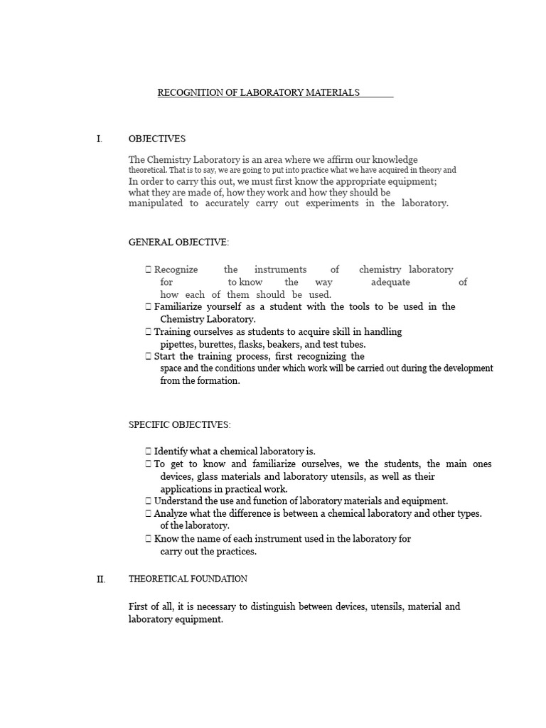 Recognition of Laboratory Materials | PDF