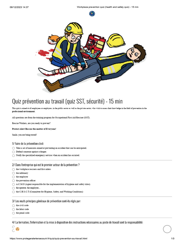 Work prevention quiz (OHS quiz, safety) - 15 min | PDF | Occupational ...