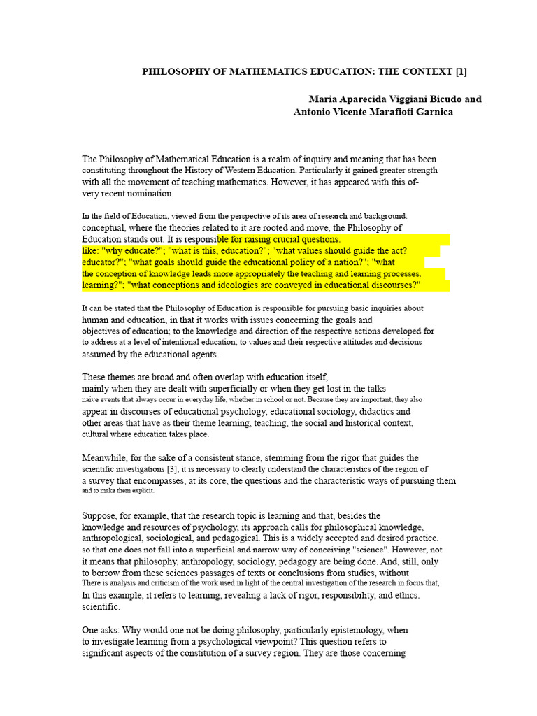 Philosophy of Mathematics Education Insights | PDF | Knowledge ...