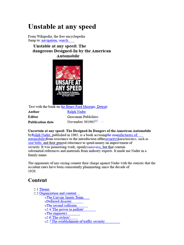 Unsafe at Any Speed | PDF | Transport | Automotive Industry
