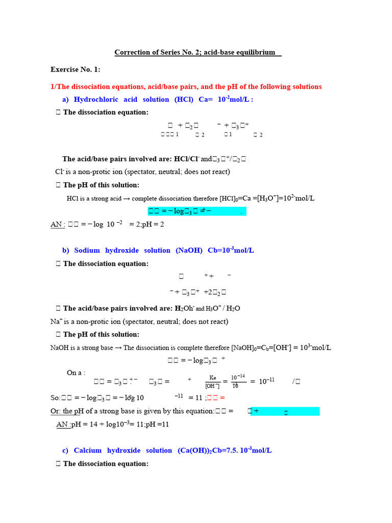 Correction of Series No. 2 - Acid-Base Equilibria | PDF | Acid | Ph
