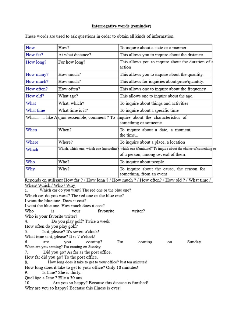 Essential Interrogative Words Guide | PDF | Question
