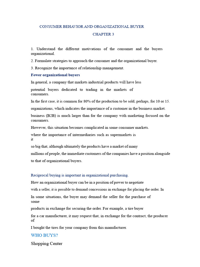 Consumer Behavior and Organizational Buyer | PDF | Supply Chain ...