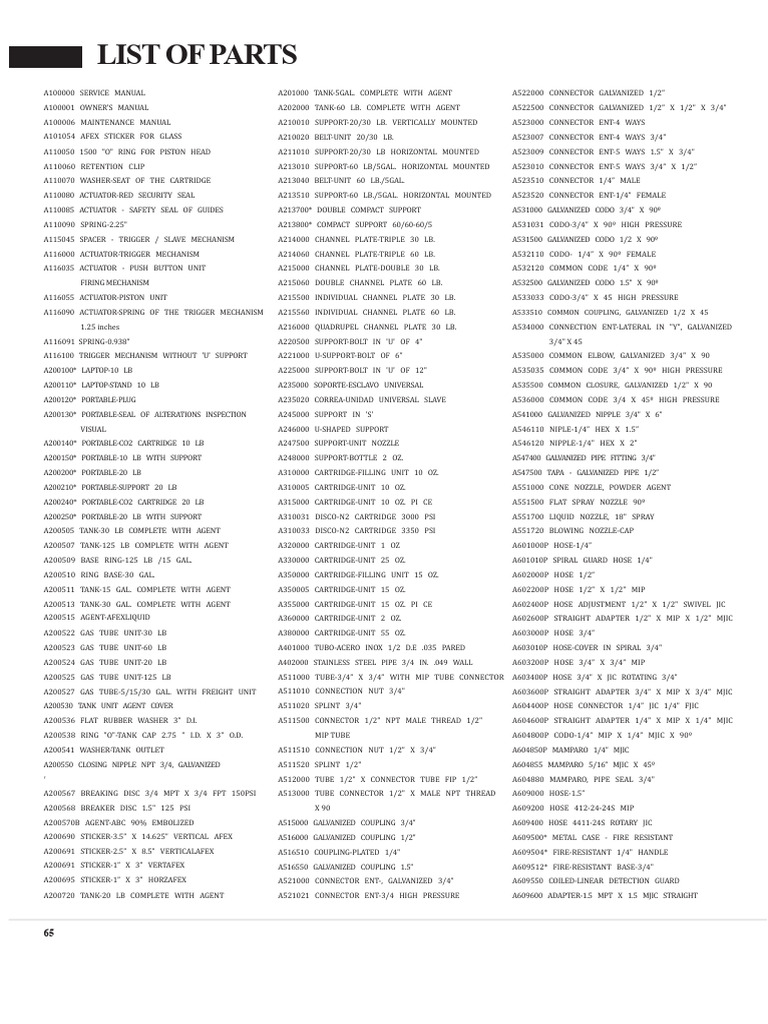 Comprehensive Parts List for AFEX Systems | PDF | Electrical Connector ...