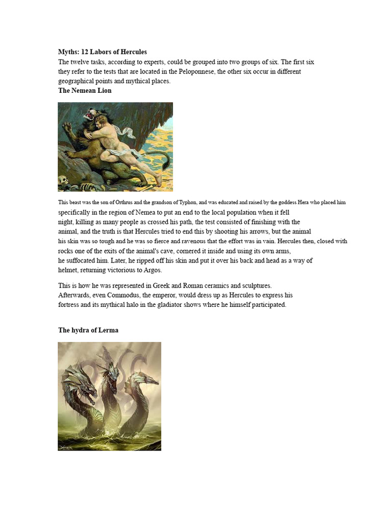 The Twelve Labors of Heracles | PDF | Hades | Greek Mythology