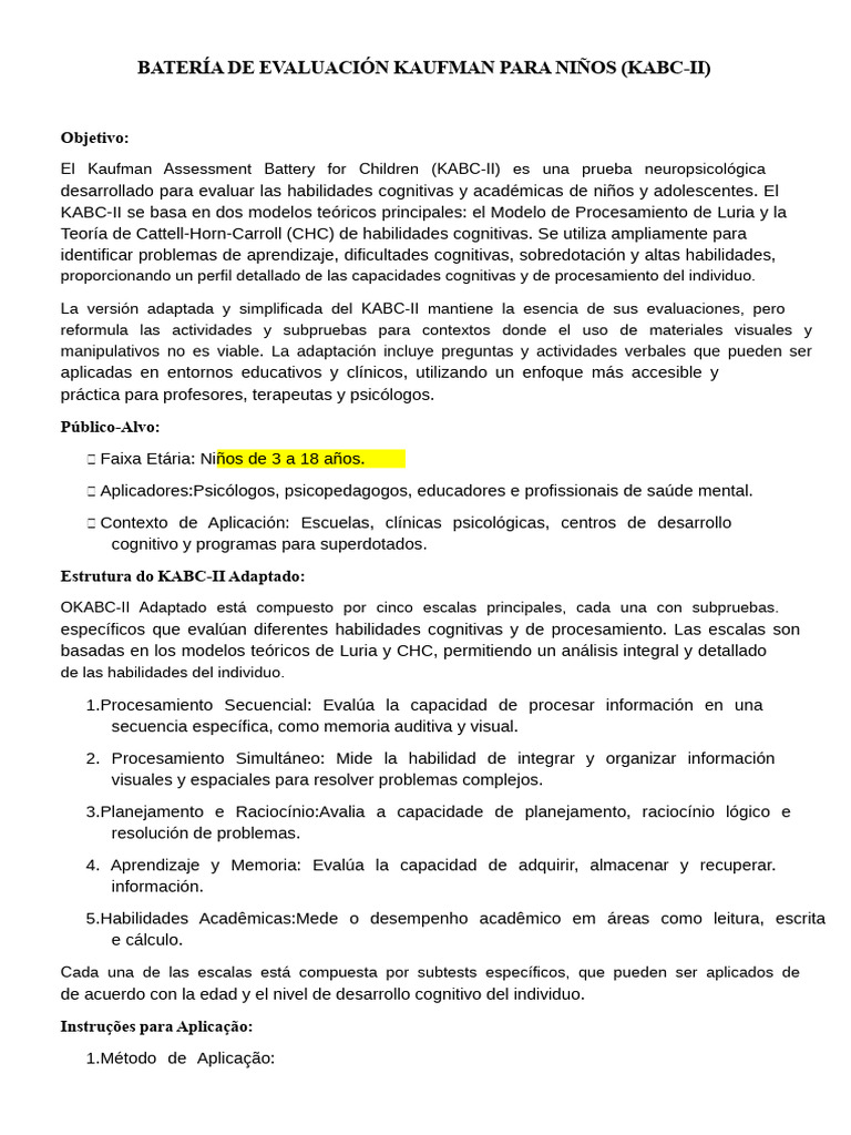 Evaluación KABC-II para Niños | PDF | Cognición | Dotamiento intelectual