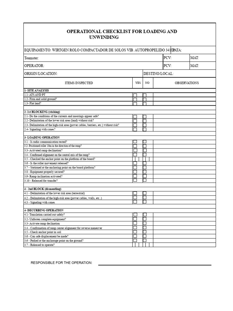 OPERATIONAL CHECKLIST FOR LOADING AND UNLOADING | PDF