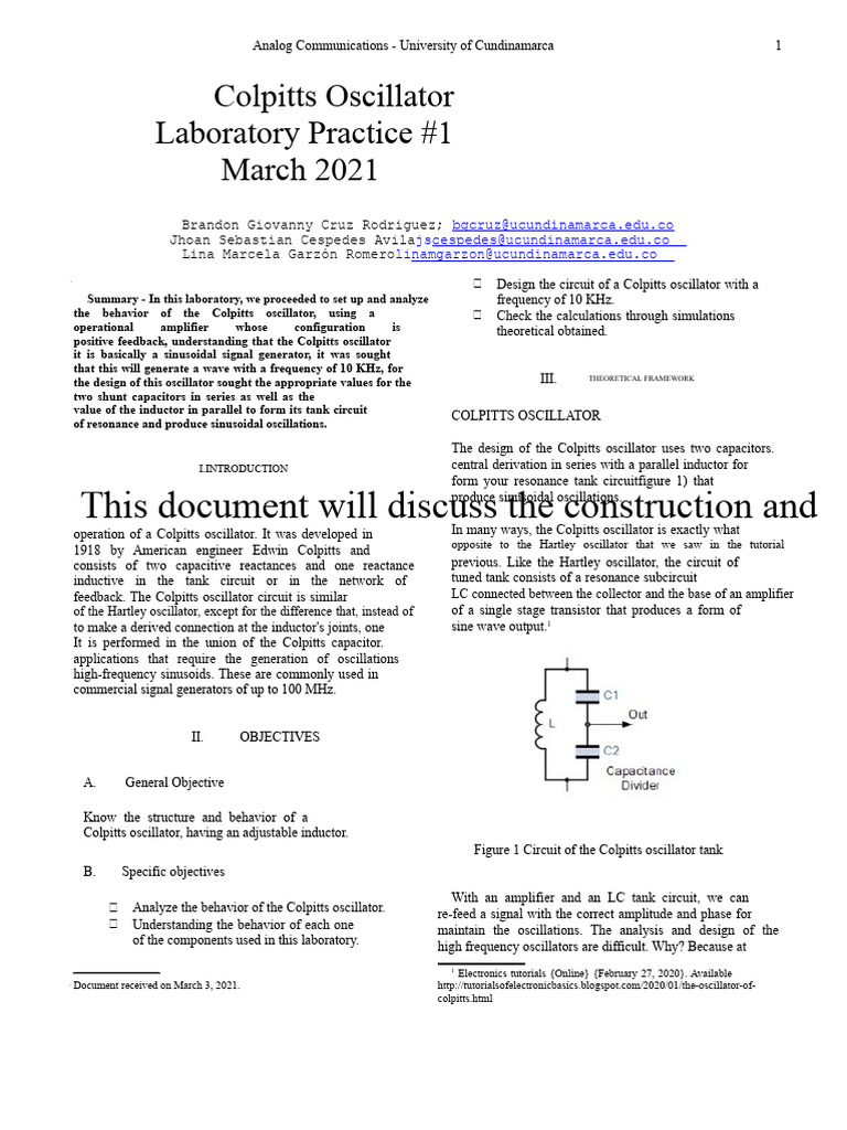 Colpitts Oscillator Design Guide | PDF | Electronic Oscillator | Inductor