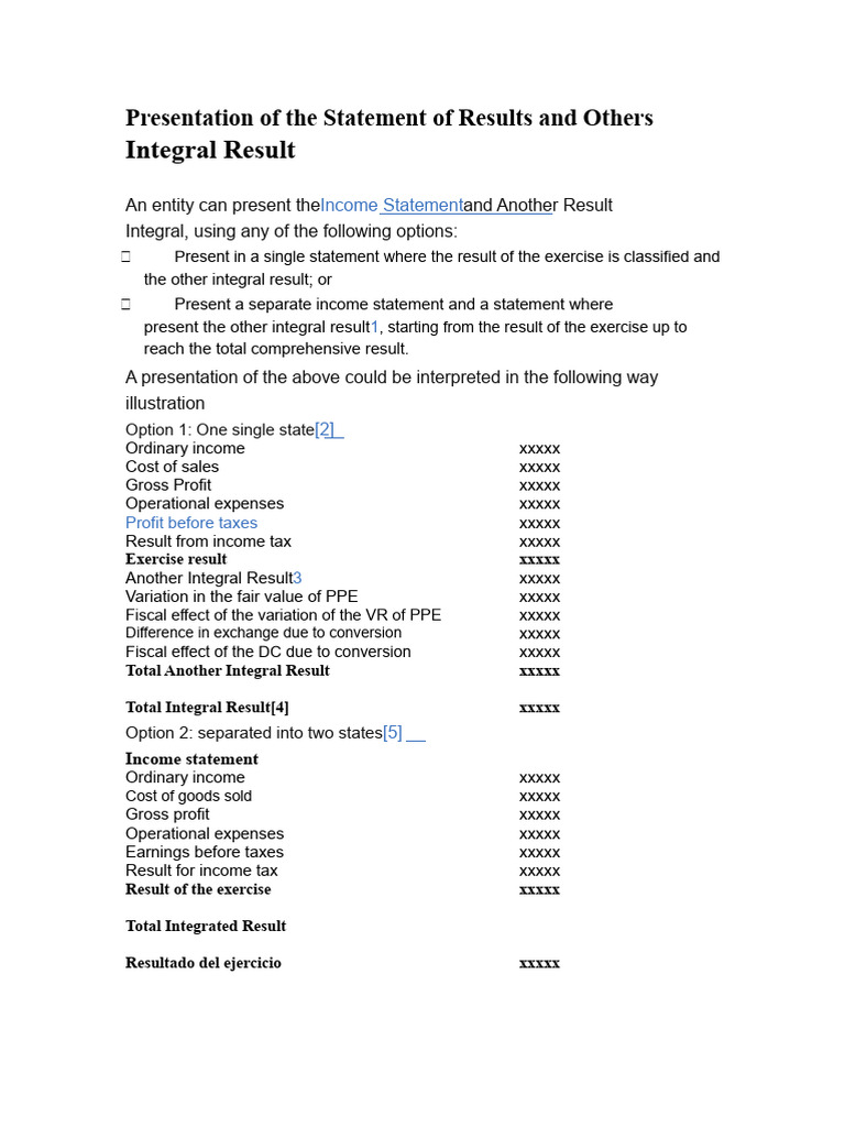 Presentation of The Statement of Results and Other Comprehensive Income ...