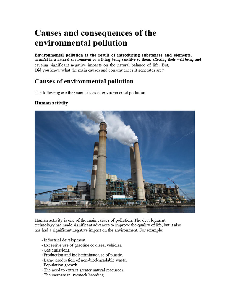 Causes and Effects of Environmental Pollution | PDF | Pollution ...