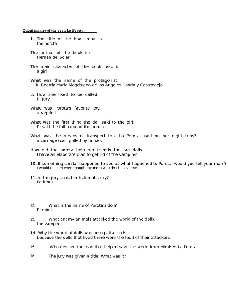 Questionnaire of The Book La Porota | PDF | Dolls