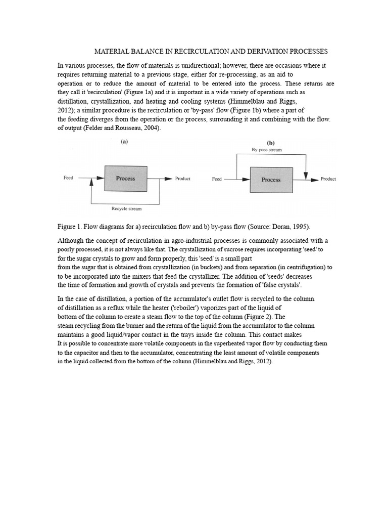 Material balance in recirculation.docx | PDF | Distillation | Filtration