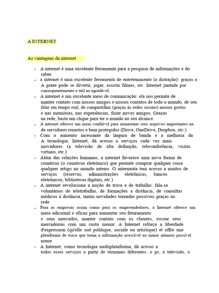 Vantagens e Desvantagens da Internet | PDF | Internet