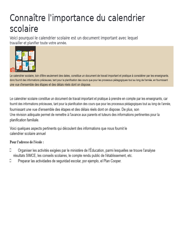 Importance du calendrier scolaire pour l'enseignement | PDF ...