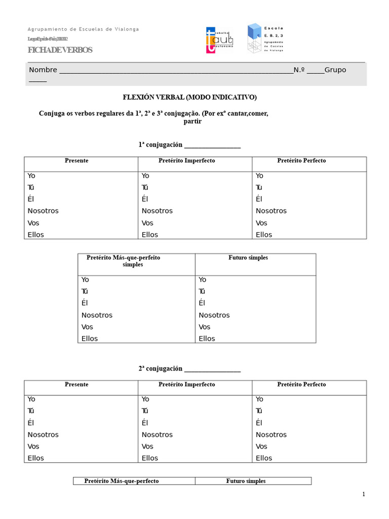 Ficha de Verbos | PDF | Verbo | Conjugación gramatical