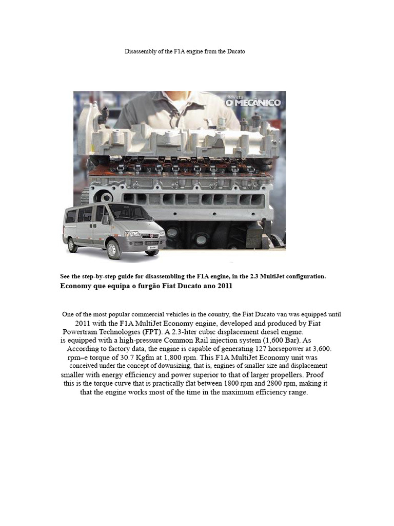 F1A Engine Disassembly Guide for Ducato | PDF | Turbocharger | Screw