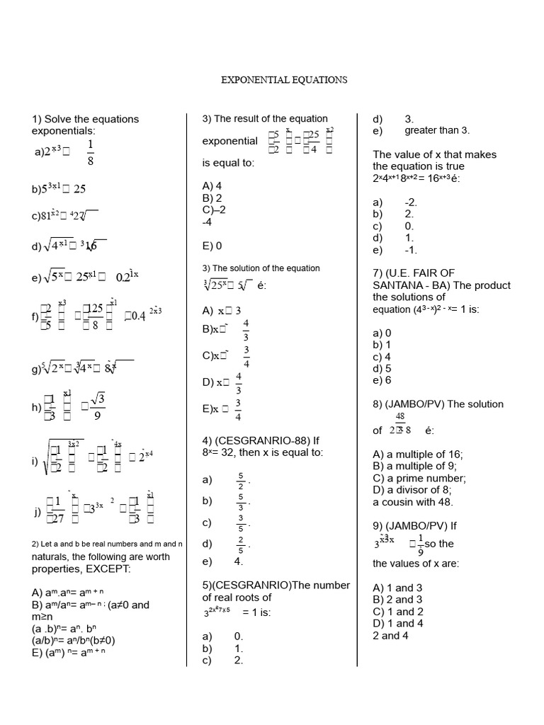 List Exponential Equations | PDF | Numbers | Equations