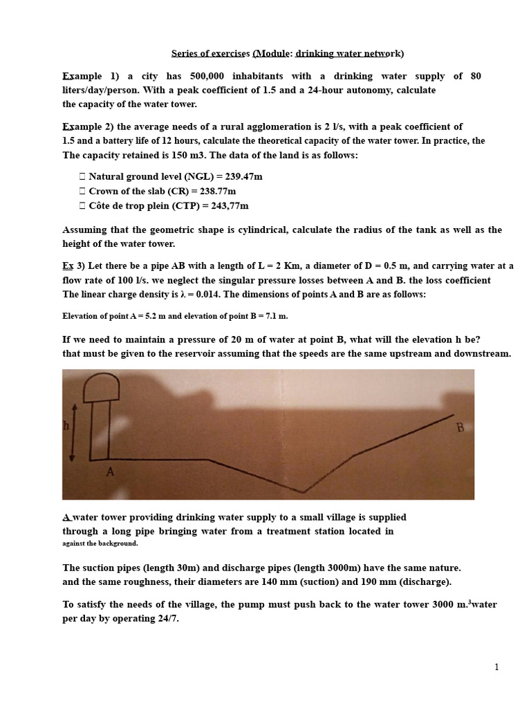 Drinking Water Network Exercises Guide | PDF | Pump | Water