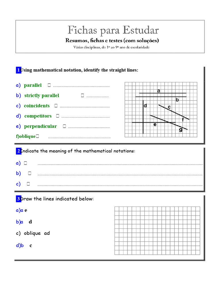Mathematics Worksheet 5th Year Lines, Rays, Line Segments, Relative ...
