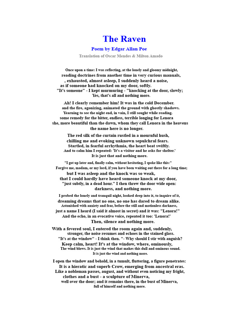 Edgar Allan Poe's The Raven Poem Analysis | PDF | The Raven
