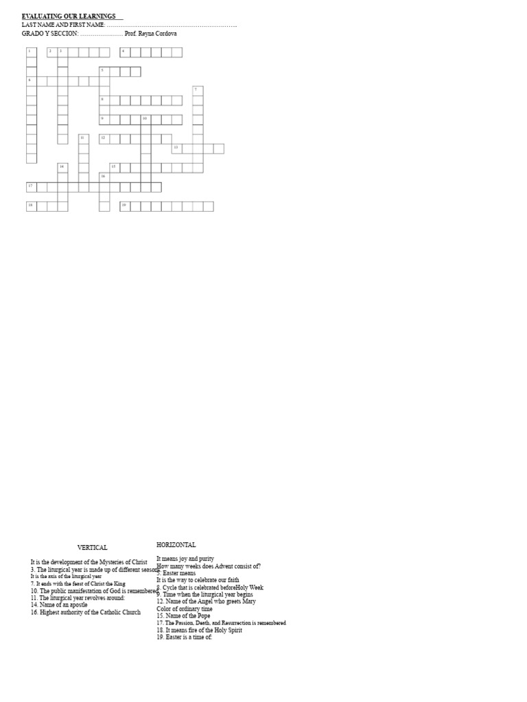 LITURGICAL YEAR CROSSWORD.docx | PDF
