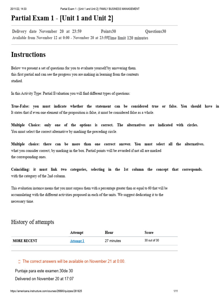 Partial Exam 1 - (Unit 1 and Unit 2) - FAMILY BUSINESS MANAGEMENT | PDF ...