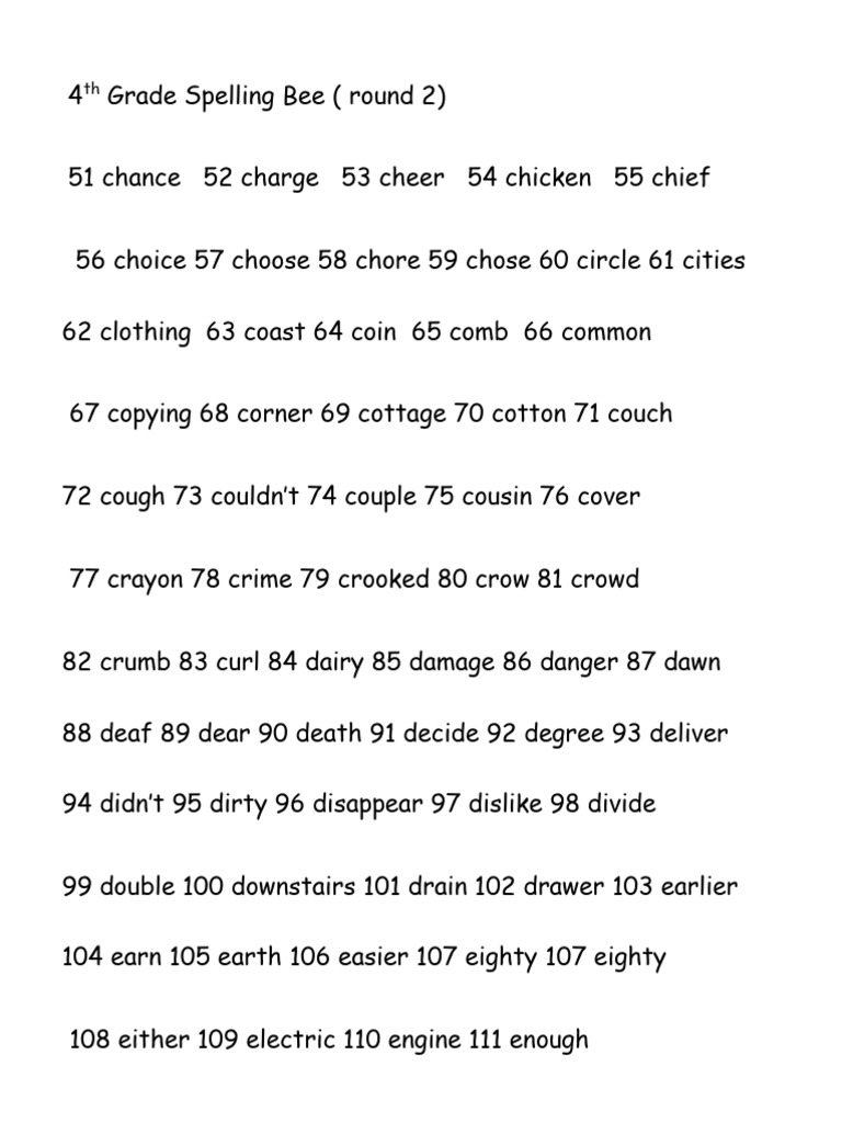 4th Grade Spelling Bee Word List | PDF