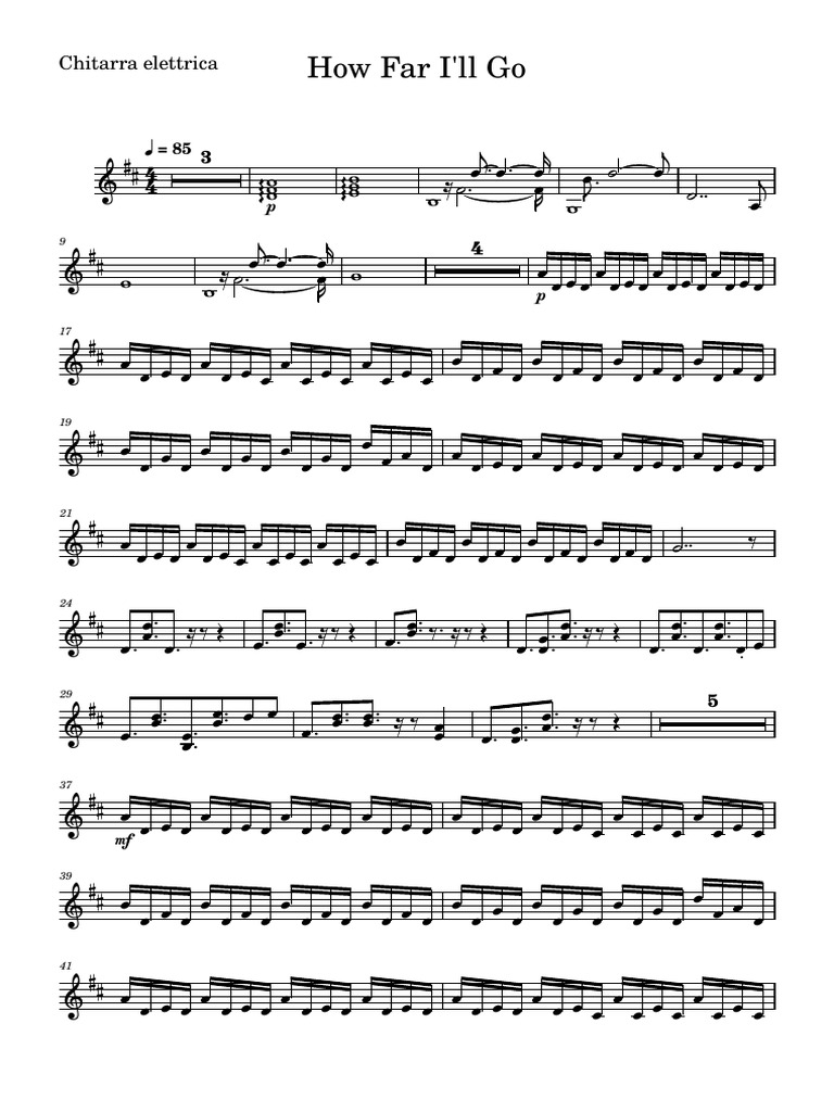 How Far I'll Go - Electric Guitar Tabs | PDF