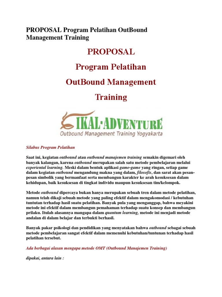 PROPOSAL Program Pelatihan OutBound Management | PDF | Karier & Perkembangan | Bisnis